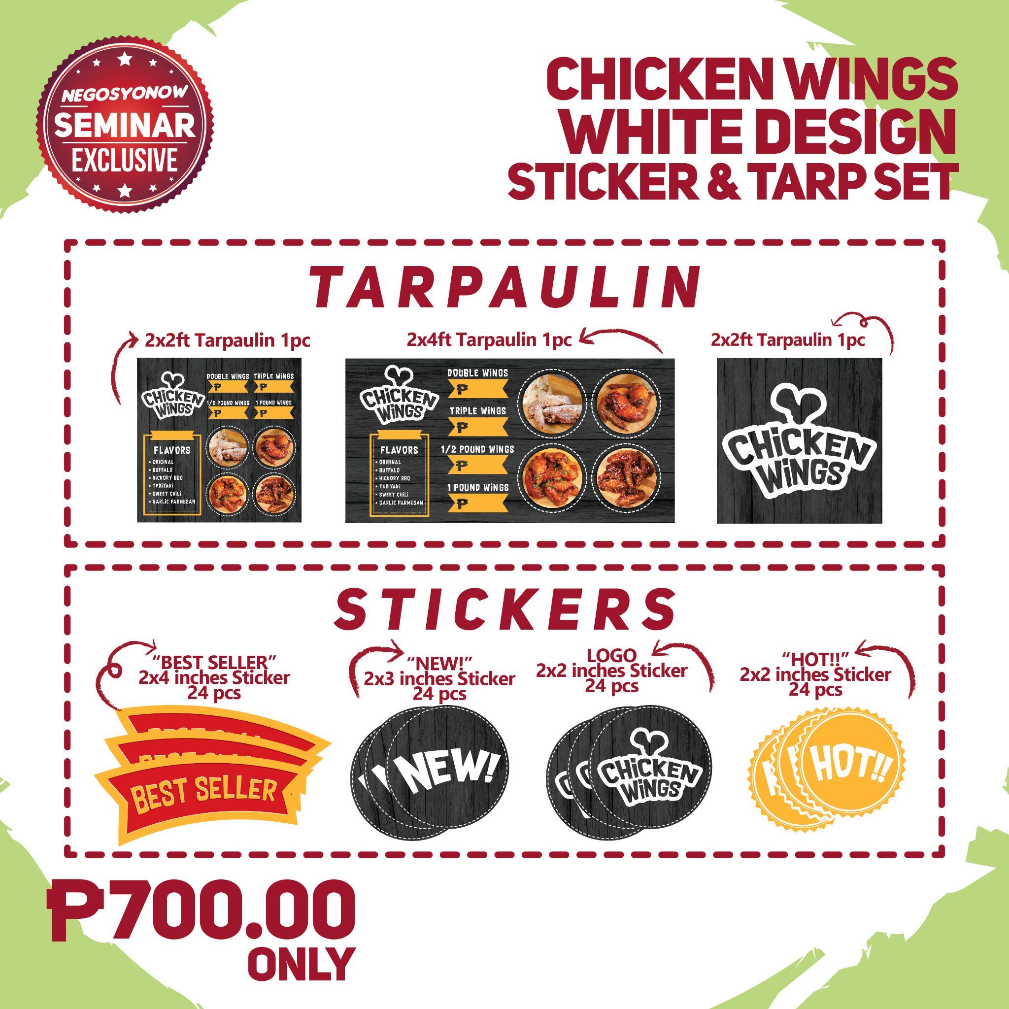Chicken Wings White Design Sticker And Tarp Set | NegosyoNow