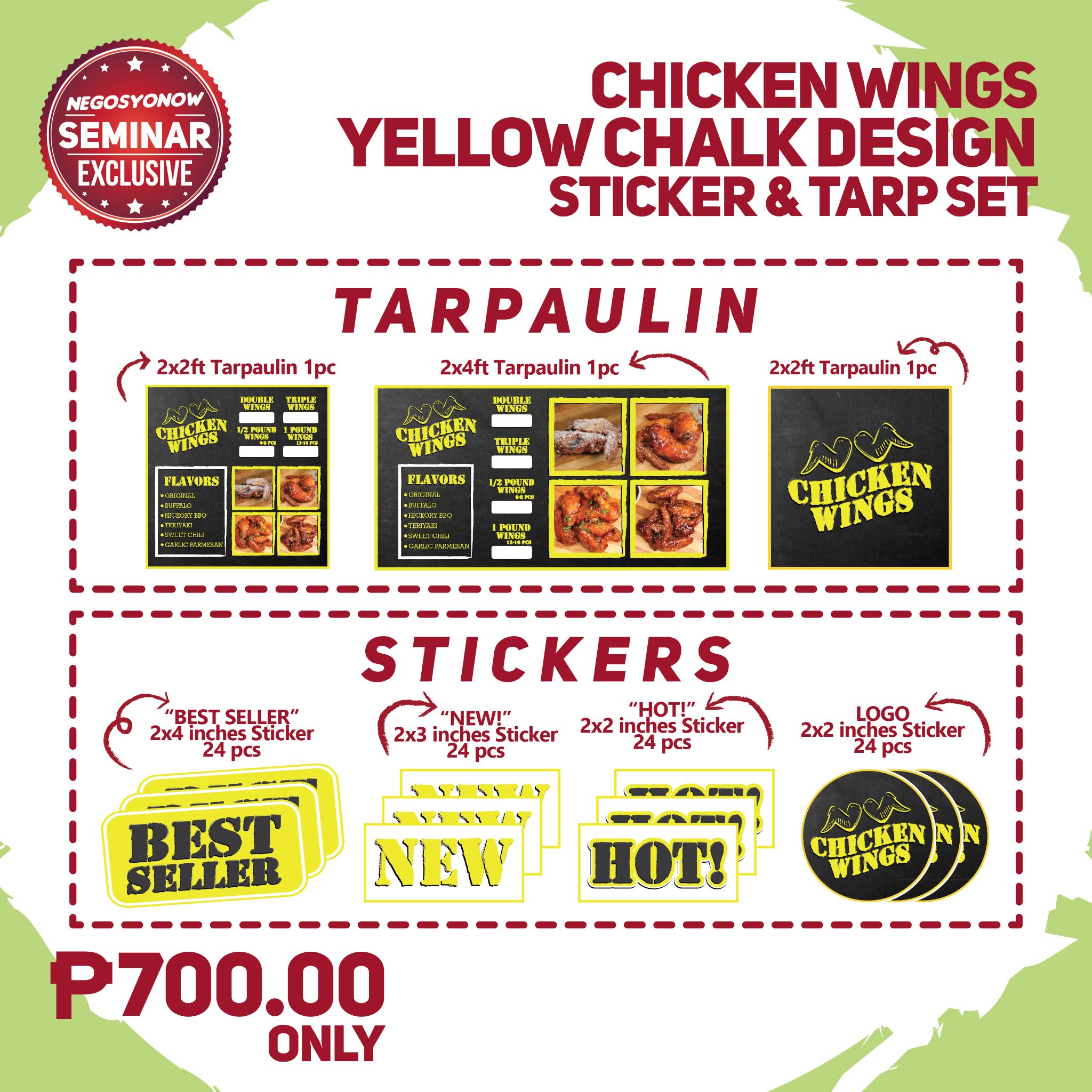 Chicken Wings Yellow Chalk Design Sticker And Tarp Set | NegosyoNow