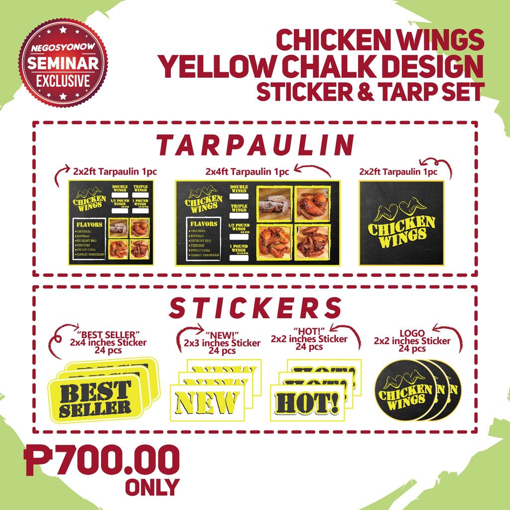 Chicken Wings Yellow Chalk Design Sticker And Tarp Set | NegosyoNow